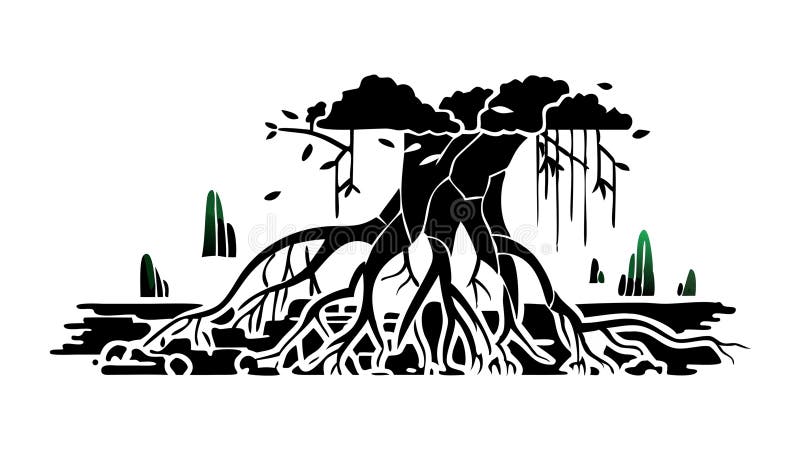 Abstract Banyan Tree Roots Silhouette, Vector Design Generative AI ...