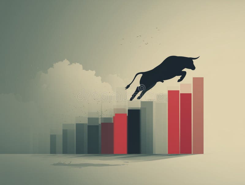 Abstract Bar Chart Growing Up with Bull Jumping Stock Photo - Image of ...