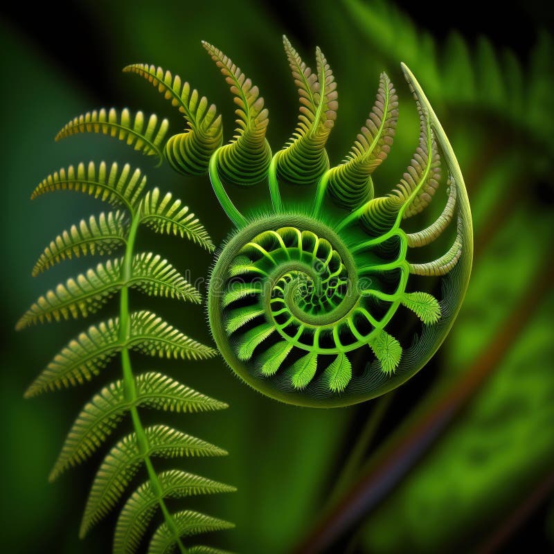 Abstract Barnsley Fern As a Single Curve. Generative AI Stock ...