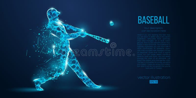 Abstract Baseball Player from Particles, Lines and Triangles on Blue ...