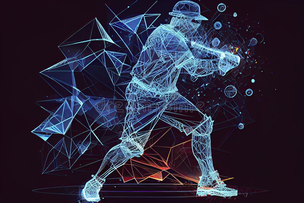 Abstract Baseball Player from Particles, Lines and Triangles on Blue ...