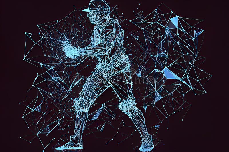 Abstract Baseball Player from Particles, Lines and Triangles on Blue ...