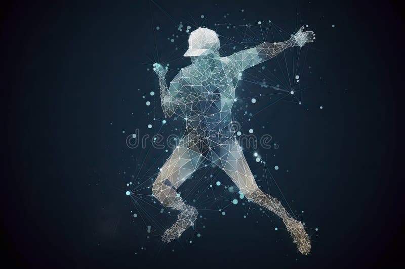 Abstract Baseball Player from Particles, Lines and Triangles on Blue ...