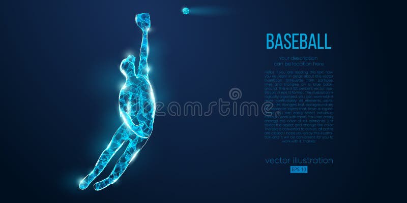 Abstract Baseball Player from Particles, Lines and Triangles on Blue ...