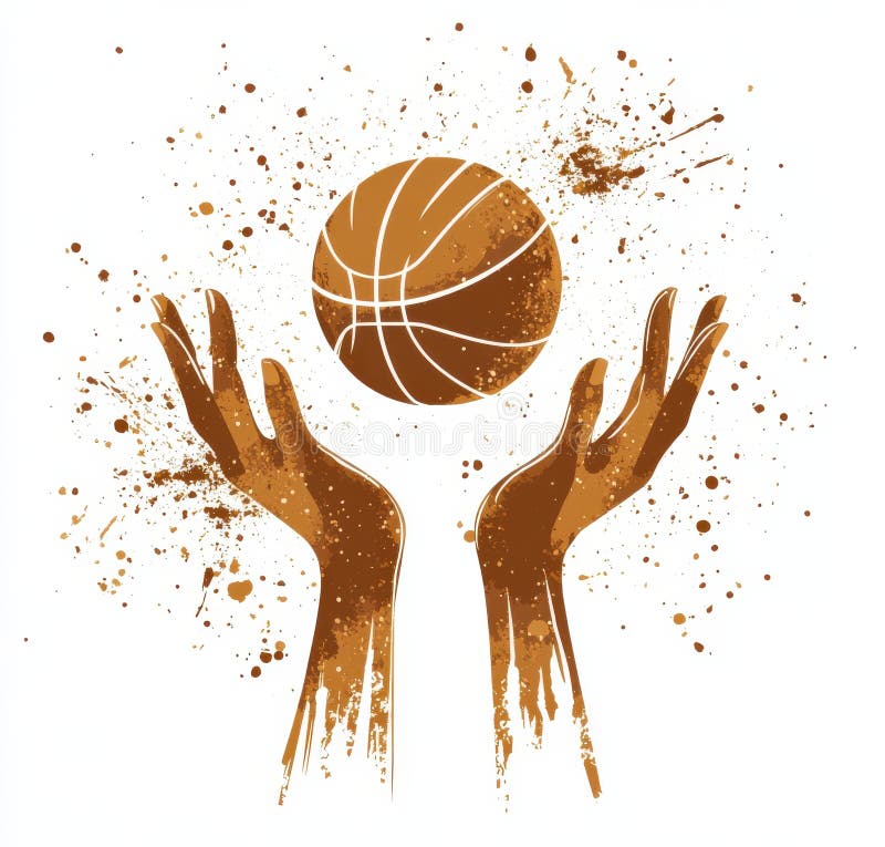 Abstract Basketball Design with Hands and Dynamic Splatter Effect Stock ...
