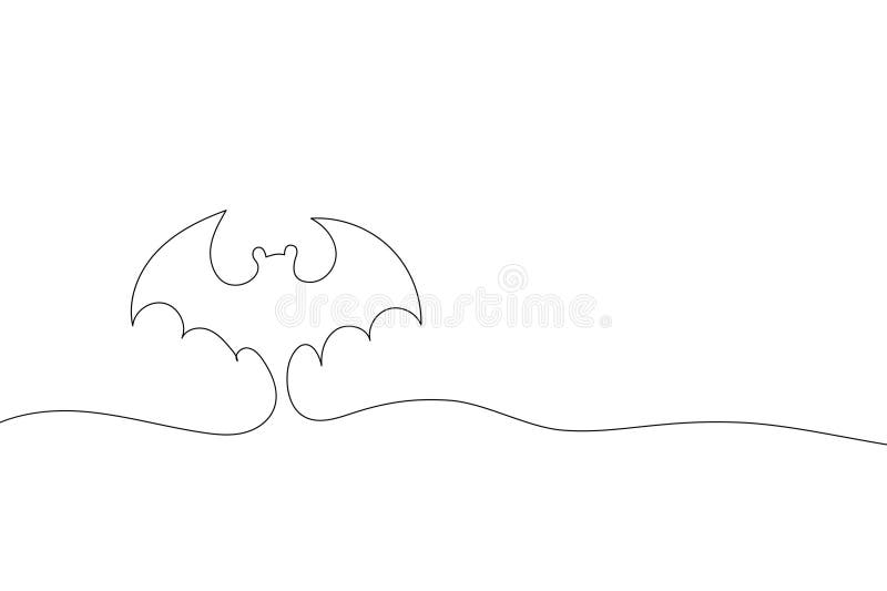 Abstract Bat for Halloween Continuous One Line Drawing. Black and White ...
