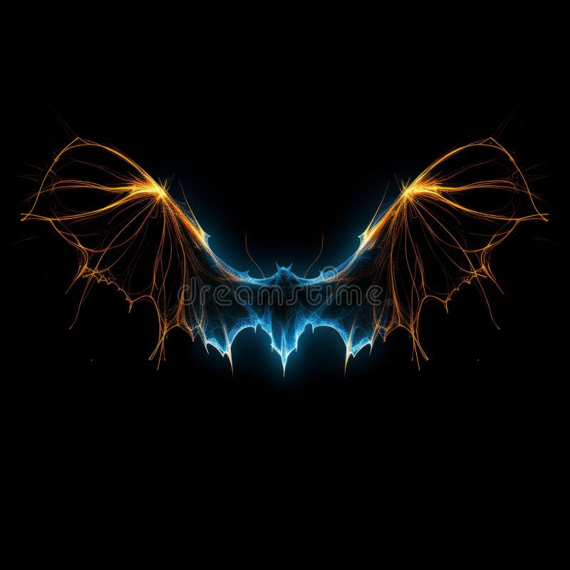 Glowing Bat with Wings: Symmetrical Abstraction in Blue and Amber Stock ...
