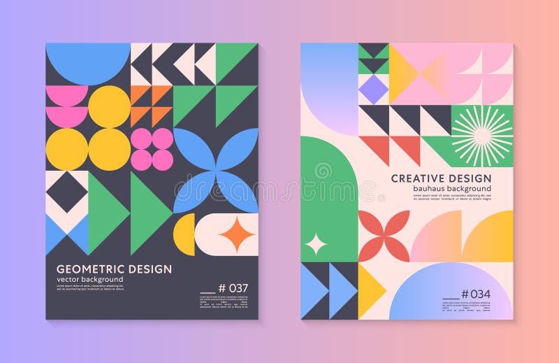 Abstract Bauhaus Geometric Pattern Backgrounds with Copy Space for Text ...