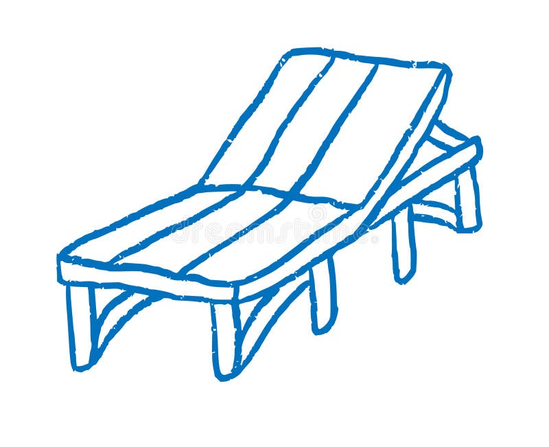Abstract Beach Sunbed in Doodle Ink Style. Blue Outline Beach Chair ...