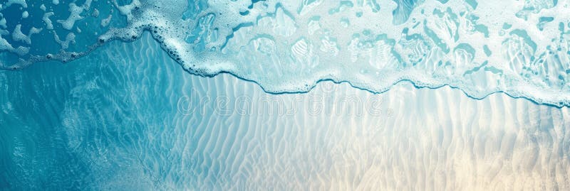 Abstract Beach with Water Ripples and Blue Waves on White Sand Top View ...