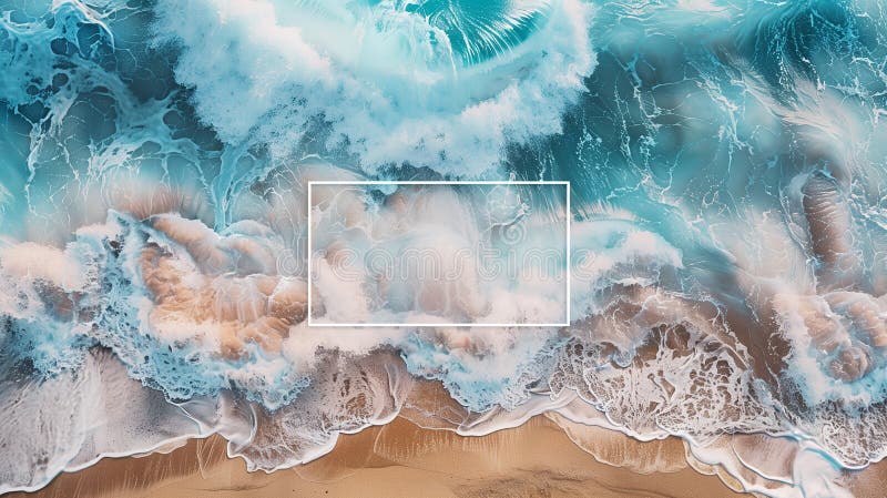 Abstract Beach Waves with a White Mockup Frame. Artistic Ocean Foam on Sandy Beach, Blending ...