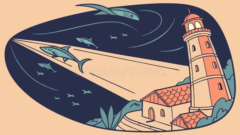 Abstract Beacon Lighthouse in a Fluid, Serene Landscape, Vector Design ...