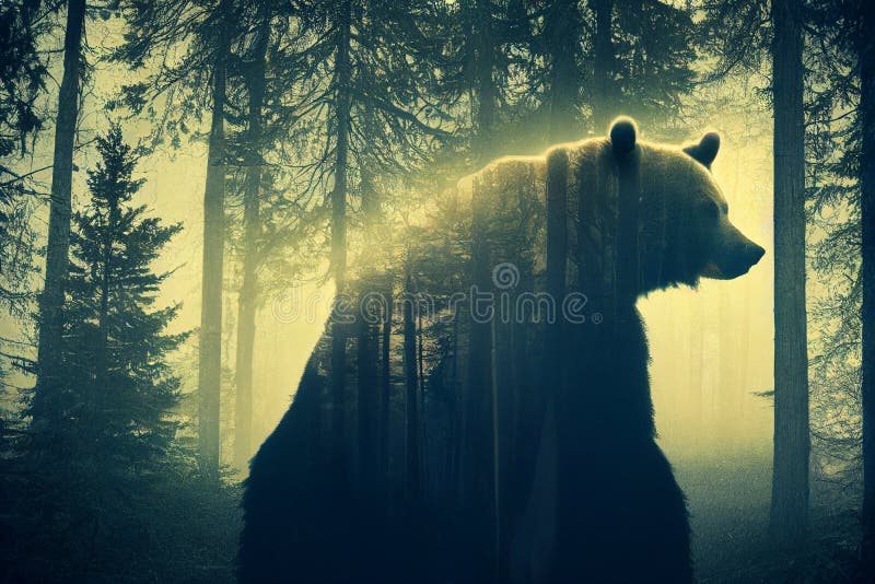 Abstract Bear Background. Ai Generated. Bear Double Exposure Background ...