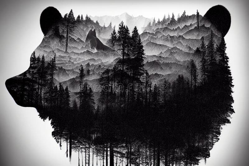 Abstract Bear Background. Ai Generated. Bear Double Exposure Background ...