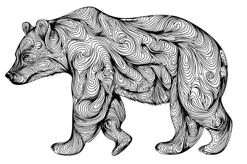 Abstract Bear Silhouette with Decorative Line Patterns Stock Vector ...