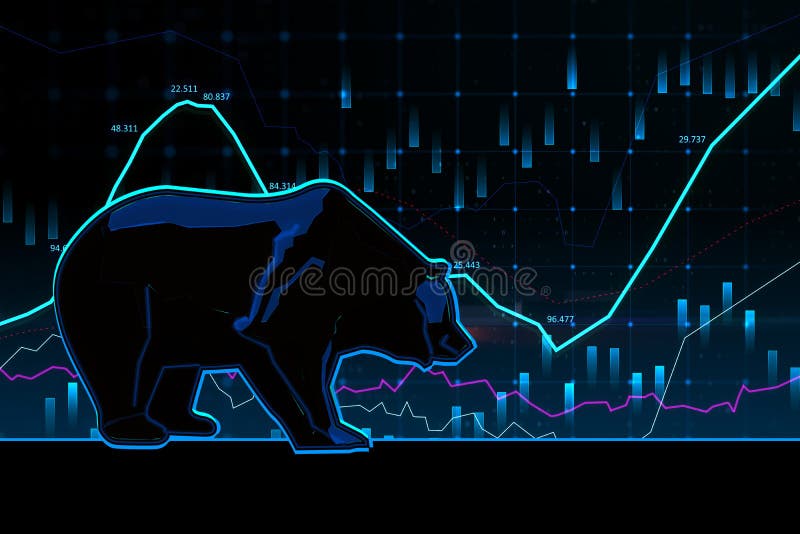 Bearish Stock Market Crash and Economy Crisis Concept with Digital Red Arrow and Glowing ...