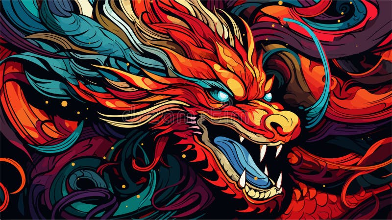 Abstract Beautiful Colored Dragon Vector Patterns. Seamless Dragon ...