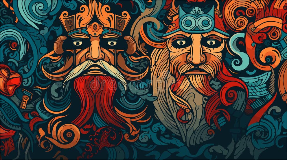 Abstract Beautiful Colored Vector Viking Patterns. Ancient Warrior ...