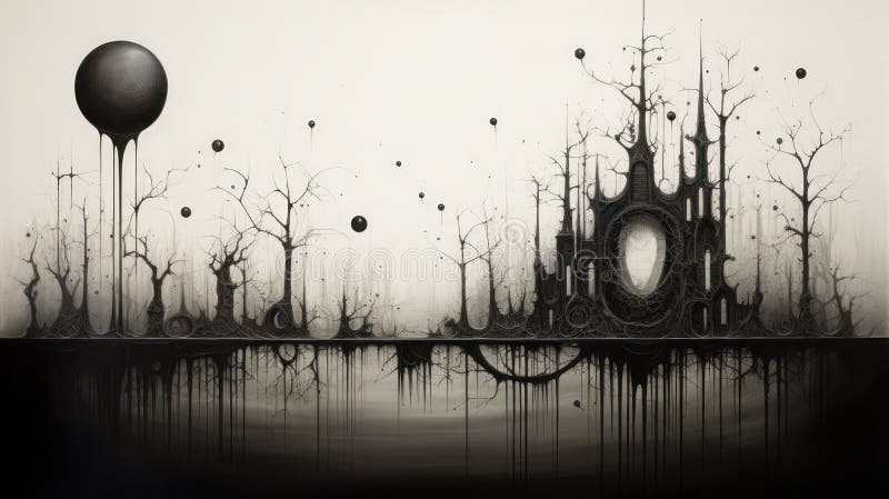 Abstract Beautiful Gothic Black and White Background, Trees, Castle ...