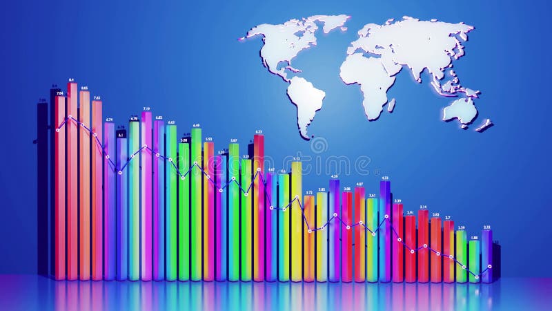Abstract Beautiful Multicolor Columns Form Graph and with the World Map ...