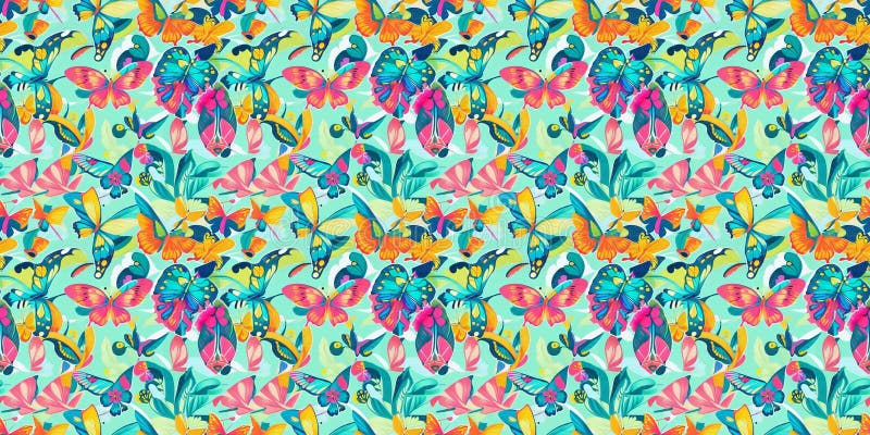 Flat Pattern Tropical Paradise Butterfly Patterns White Background ...