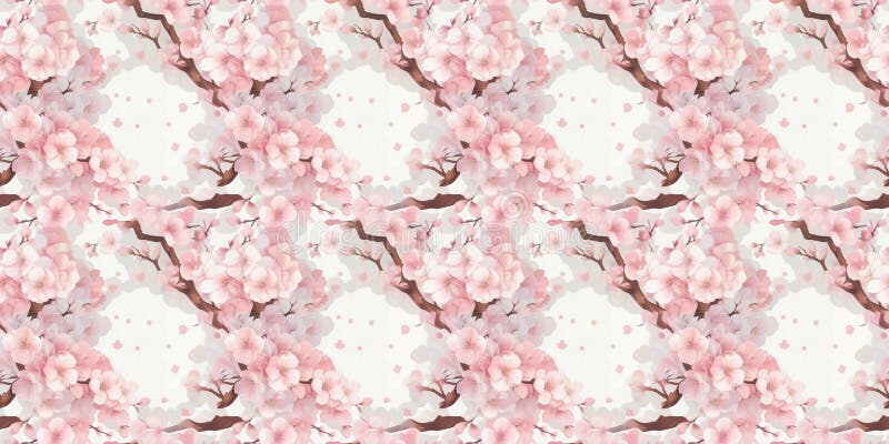Cherry Blossom Watercolor White Background Clipart Seamless Patterns ...