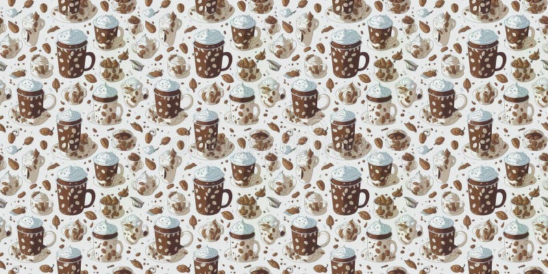 Coffee Cups White Background Fabric Clip Art Seamless Patterns ...