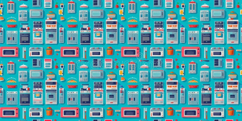 3d Kitchen Appliances Illustration Business Style Seamless Pattern Tile ...