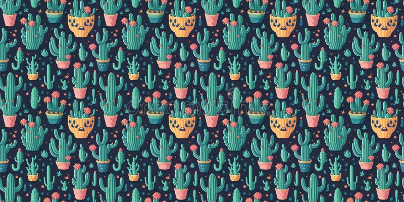 Seamless Patterns Cute Cactus Succulent Pot Rainbow Themed Repeating ...