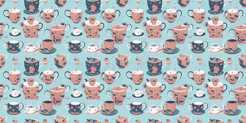 Tea Cups Seamless Pattern Repeating Pattern Design Fabric White ...