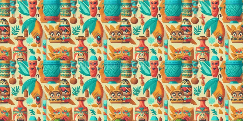 Tiki Theme Realistic Color Palet White Background Seamless Tile ...