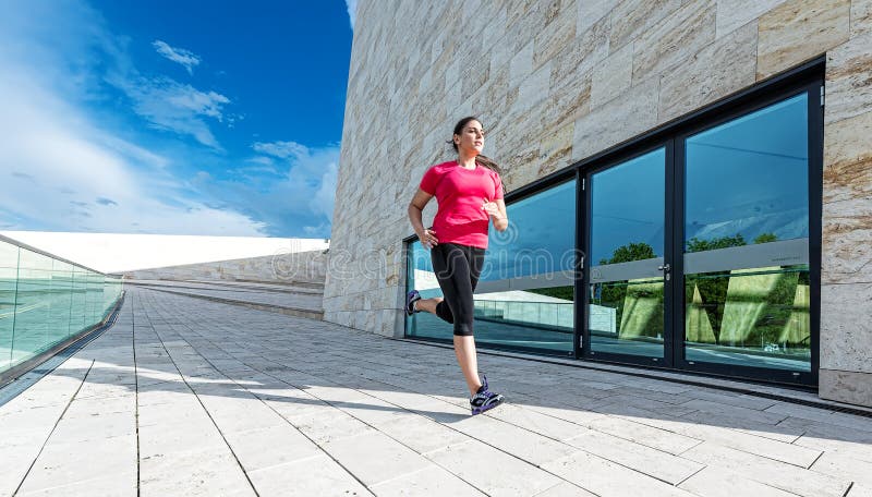 Abstract - Beautiful Woman Running on a Modern Building at Stock Photo ...