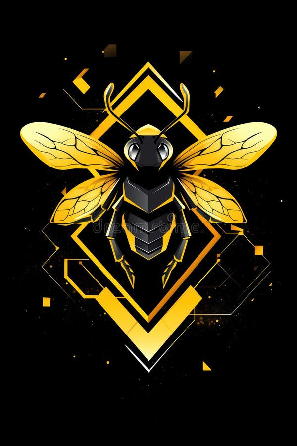 Abstract Bee in Geometric Pattern. Created by Generative Artificial ...