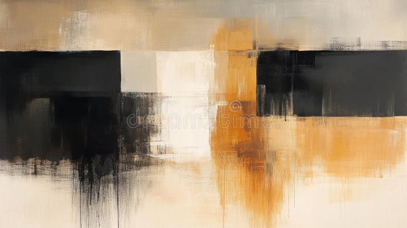 Abstract Beige Brown Black and White Geometric Painting Stock ...