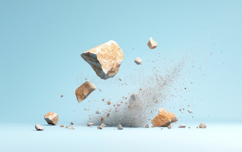 Abstract Beige and OffWhite Rocks Exploding on Light Blue Background ...