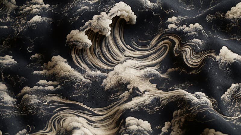 Abstract Beige Wave Design on Dark Fabric Stock Illustration ...