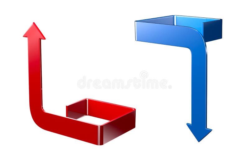 Abstract Bended Red And Blue Arrows Isolated On White Stock ...