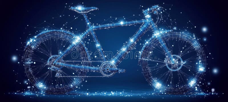 Abstract Bicycle on Blue Background. Eco Transport Icon in Lines ...