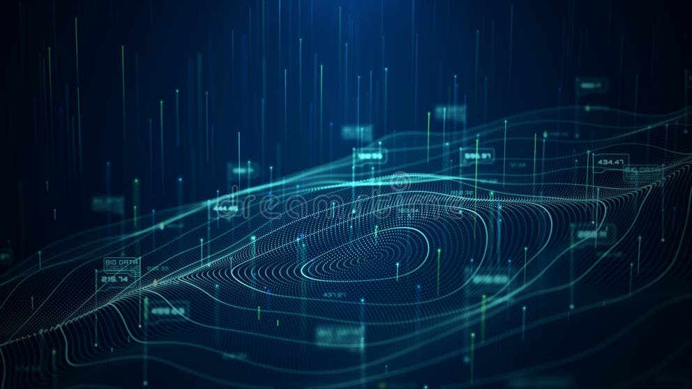 Abstract Big Data Background with Flowing Digital Waves, Analytics, and Futuristic Cyber ...