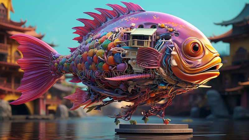 Abstract Big Fish in Mixes Realistic and Fantastic Stock Image - Image ...