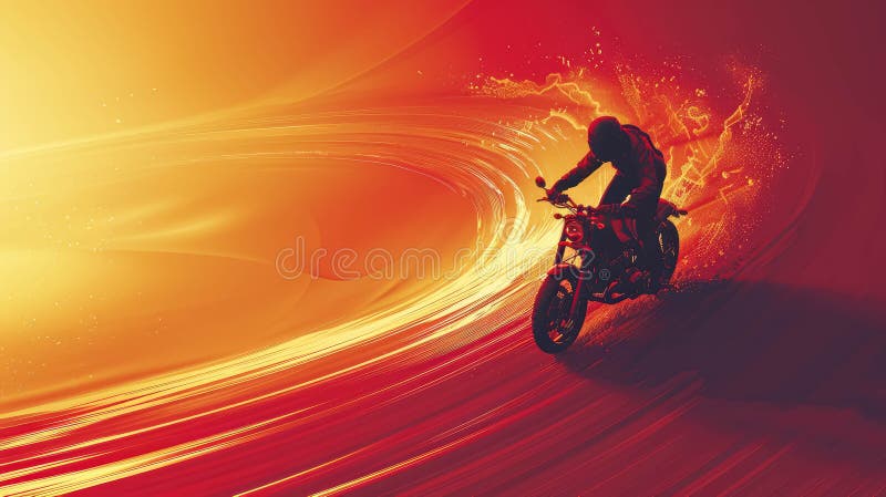 Abstract Biker Man with Golden Light Curve and Red Background Stock ...