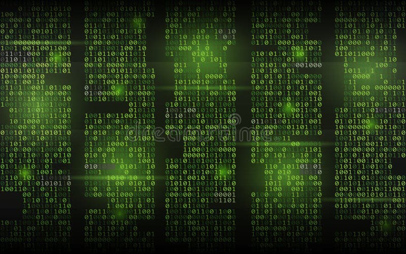 Abstract Binary Code Background Digital Data Concept Bright Streaming Digits With Lights On