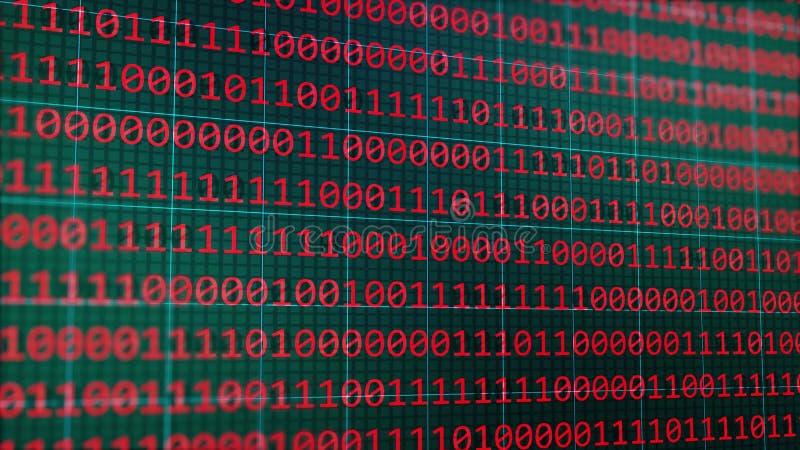 Binary Code - Hex Code - Animation on Blue Background. Red Digital Binary Data on Computer ...