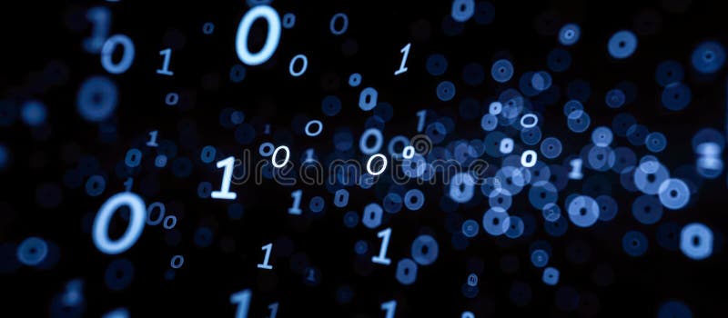 Binary Code Background With Ones And Zeros Floating In Dark Space