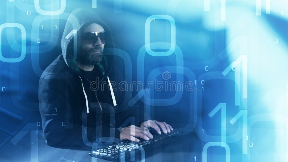 Abstract Binary Code Background and Hacker Typing on Keyboard Stock Image - Image of hacking ...