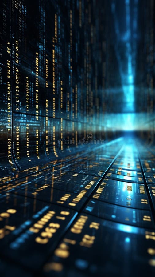 Abstract Binary Code, 3D Rendering, Creating a Dynamic Digital Server Stock Illustration ...