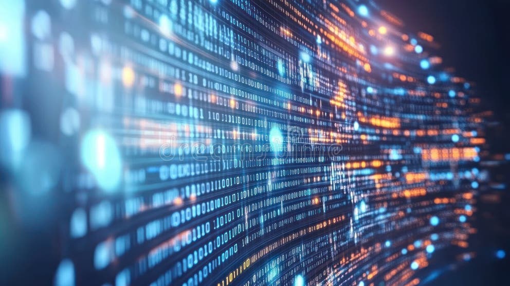 Abstract Binary Code and Digital Light Patterns in Blue and Orange Stock Illustration ...