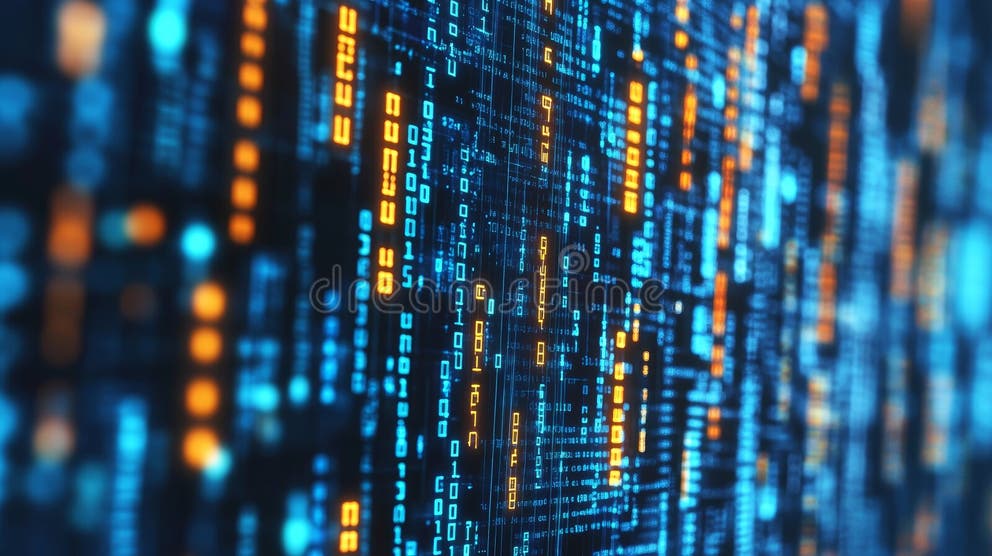 Abstract Binary Code Matrix Digital Circuit Patterns on Dark Background ...