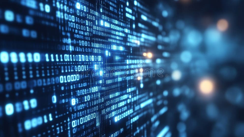 Abstract Binary Code Matrix Illuminated Circuits in a Digital Background Stock Illustration ...