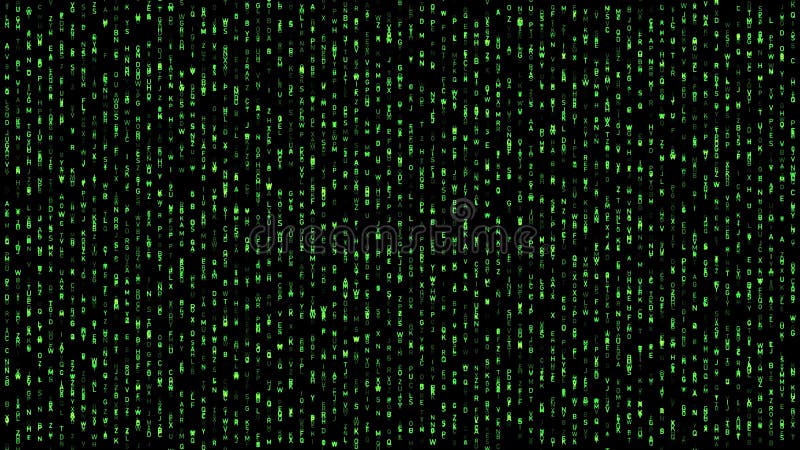 Abstract Binary Matrix Falling Alphabet Green Stock Illustration ...